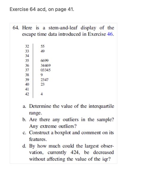 Solved Exercise 64 ﻿acd On Page 41here Is A Stem And Leaf