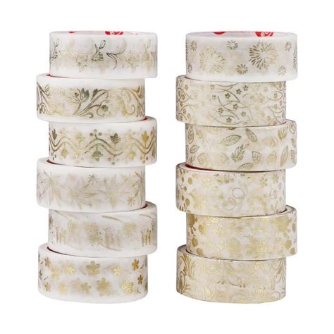 12 Rouleaux Adhésif Washi Tape Feuille d or Blanc Washi Masking Tape