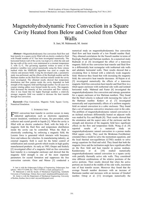 Pdf Magnetohydrodynamic Free Convection In A Square Cavity Heated From Below And Cooled From