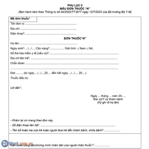 Tải Mẫu đơn Thuốc File Word Chuẩn