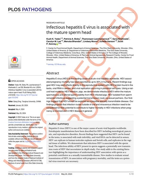 Pdf Infectious Hepatitis E Virus Is Associated With The Mature Sperm Head