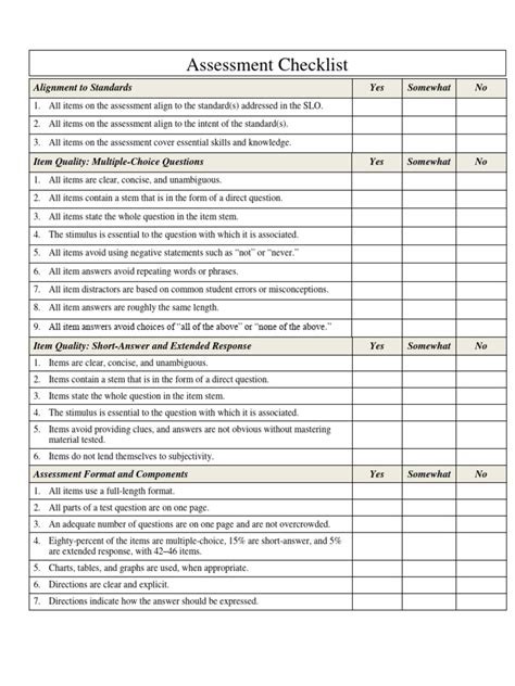 Standard Assessment Checklist Pdf Multiple Choice Question
