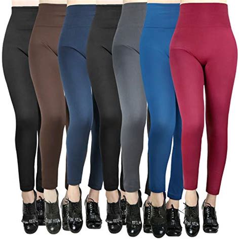 Moon Wood 7 Pack Womens Fleece Lined Leggings High Waist Soft Stretchy
