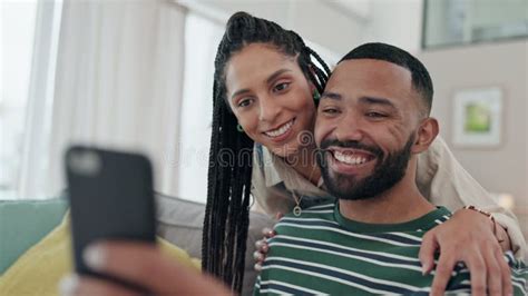 Home Selfie And Woman With A Smile Face And Funny With Humor