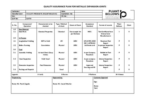 Quality Assurance Plan For Metallic Expansion Joints Describing
