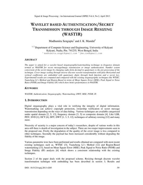 Wavelet Based Authenticationsecret Transmission Through Image Resizing
