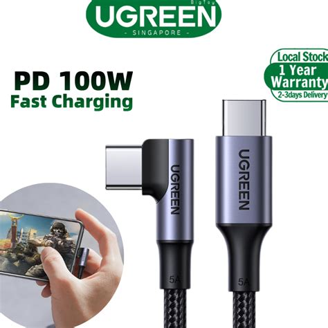 UGREEN W A USB C To USB C Cable Right Angle PD Fast Charge Type C Degree Power Data Cable