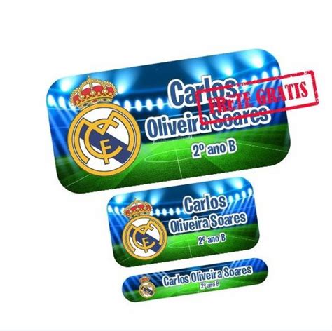 Etiquetas Escolares Real Madrid 150un Frete Grátis Elo7