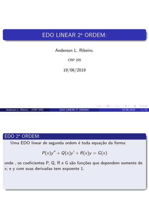 Edo Segunda Ordem Pdf Equação Diferencial Ordinária Equações