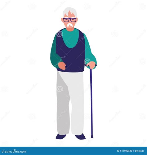 Cute Grandfather With Cane Character Stock Vector Illustration Of