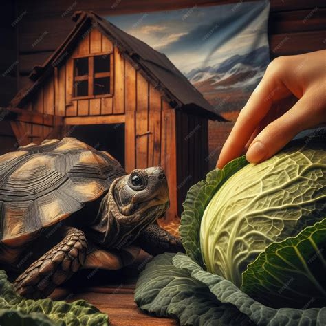 Premium Ai Image Giant Islnd Turtle And Green Cabbage