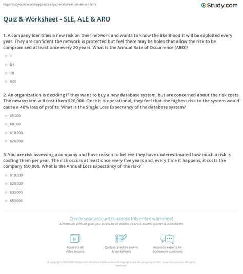 Quiz And Worksheet Sle Ale And Aro