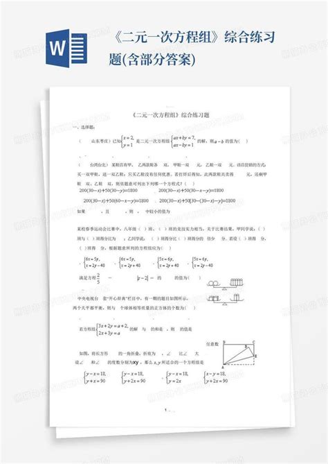 《二元一次方程组》综合练习题 含部分答案 Word模板下载 编号lbybwwpz 熊猫办公