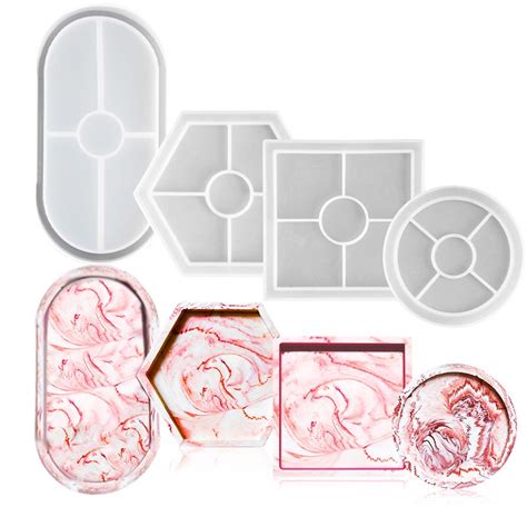 Diy Hình Bầu Dục Coaster Khuôn Silicon Tròn Vuông Cốc Thảm Giá Đỡ Khay Nhựa Dính Khuôn Lưu Trữ