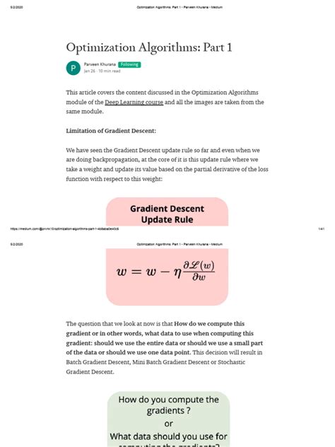 Optimization Algorithms Part 1 Parveen Khurana Medium Pdf
