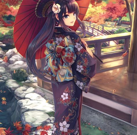 Anime Girl Kimono Cute Anime Girl Kimono Umbrella Download Hd