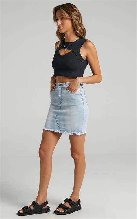 Ready And Willing Denim Skirt In Light Wash Showpo Usa