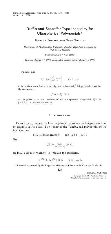 Pdf Duffin And Schaeffer Type Inequality For Ultraspherical Polynomials