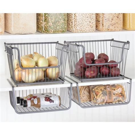 Mdesign Modern Stackable Metal Storage Organizer Bin Basket With