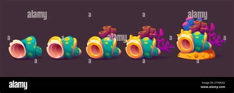 Sea Shell Game Level Rank Assets Cartoon Set Of Evolution Stages Of