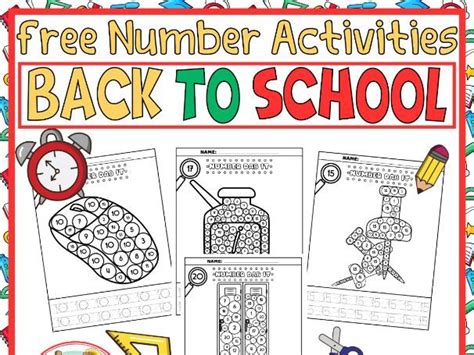 Back To School Activities Math Activities Freebies Free Number Activities 10 20 Teaching Resources