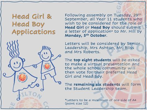 Head Girl And Head Boy Applications