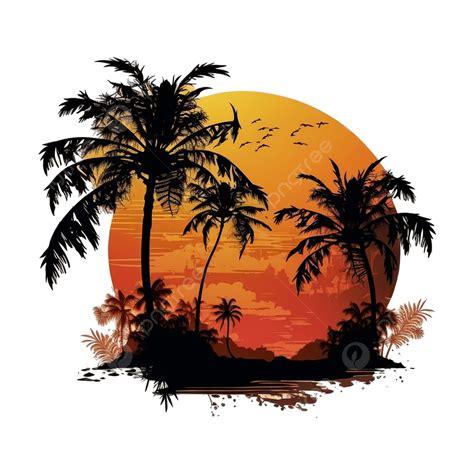 Flat Design Coconut Tree Sunset Illustration Sunset Sunset