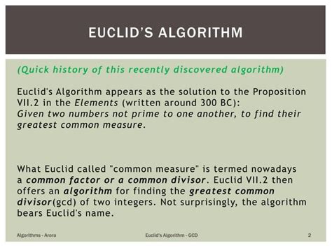 Euclids Algorithm For Greatest Common Divisor Time Complexity Analysis Pptx Science