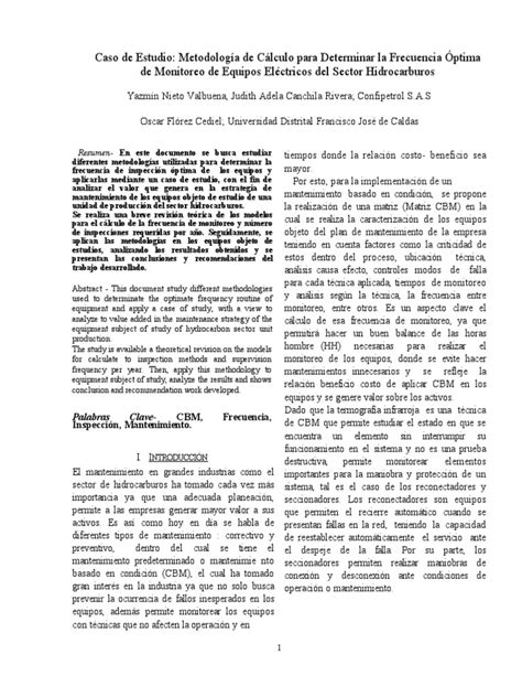 Gestión Mantenimiento Lectura Técnica Metodología De Cálculo Para