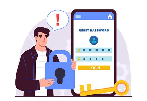 Man Reset Password Young Guy With Padlock And Gold Key Near Smartphone Internet Safety And