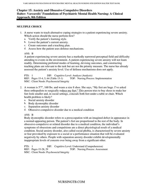 SOLUTION Chapter 15 Anxiety And Obsessive Compulsive Disorders Studypool