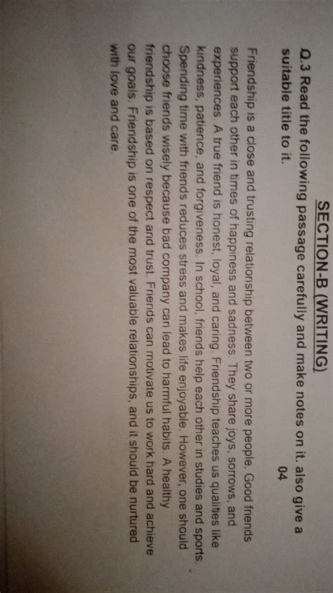 Read The Following Passage Carefully And Make Notes On It Also Give A S