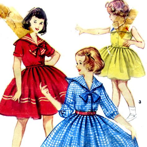 Vintage 50s Girls Nautical Sailor Dress Pattern Size 7 Breast Etsy