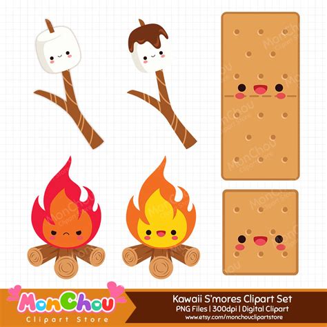 Kawaii Smores Clipart Cute Smore Clip Art Set Instant Download