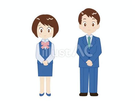 正面ポーズのビジネスパーソ男女全身イラスト No 23365593／無料イラストフリー素材なら「イラストac」