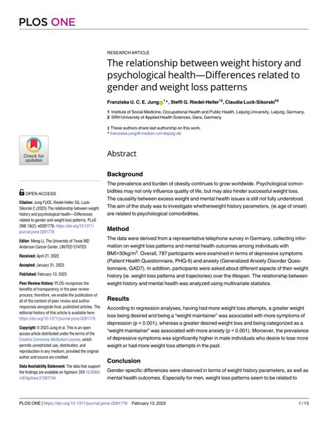 Pdf The Relationship Between Weight History And Psychological Health