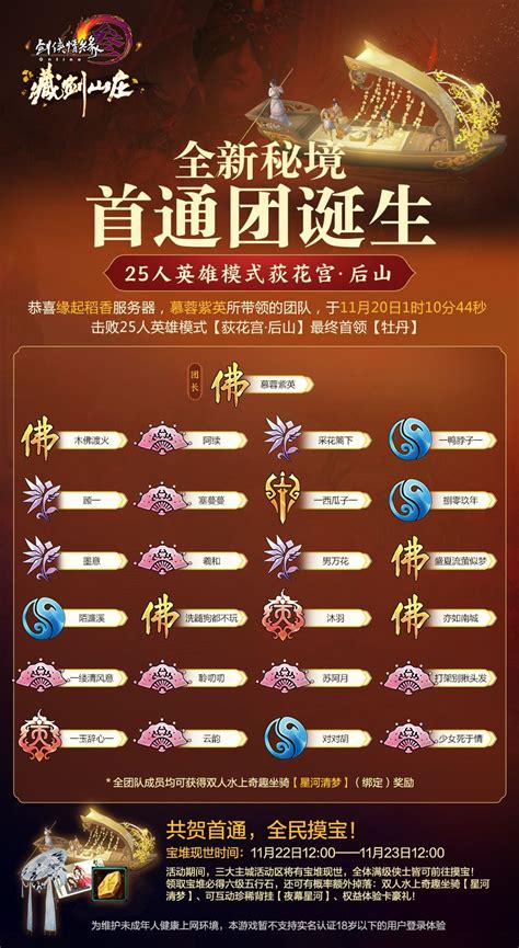 【荻花宫·后山】英雄秘境挑战结果公示 剑网3缘起