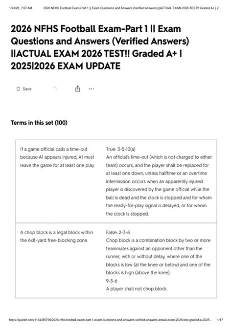 2026 Nfhs Football Exam Part 1 Exam Questions And Answers Verified
