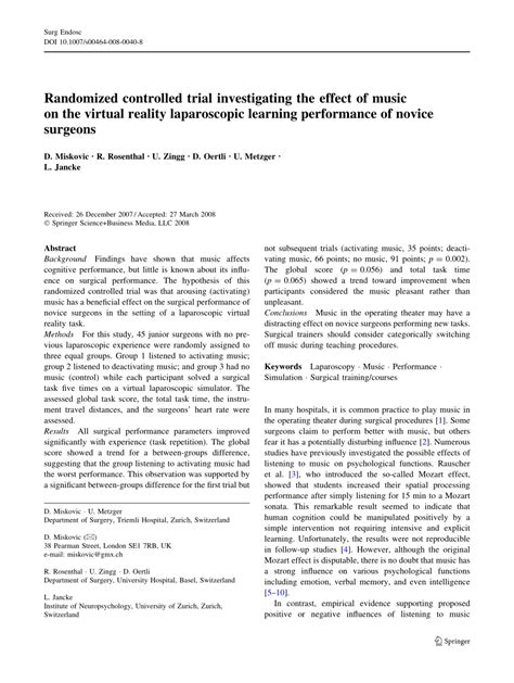 Pdf Randomized Controlled Trial Investigating The Effect Of Music On The Virtual Reality