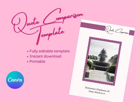 Quote Comparison Template Canva Template Fully Editable Travel Agent Quote Comparison Etsy