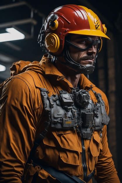 Premium Ai Image Builder In Helmet And Vest At Construction Site