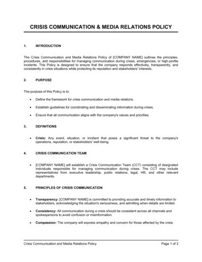 Crisis Communication And Media Relations Policy Template Free Word And Pdf