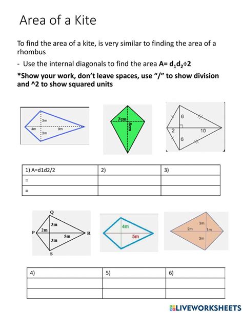 area of a kite worksheet live worksheets worksheets library