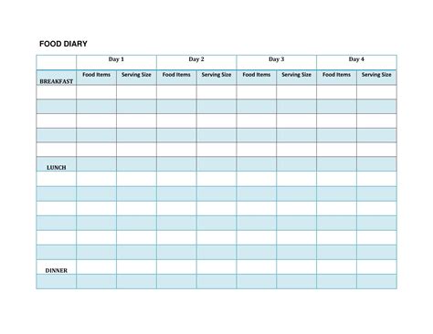 Free Printable Food Diary Templates Word Excel Pdf