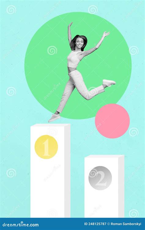 Creative Vertical Collage Of Positive Person Black White Design Jumping