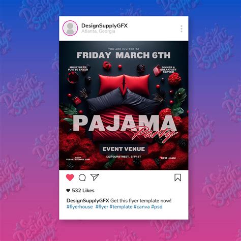 Pajama Party Flyer Sleepover Invitation Red And Black Canva