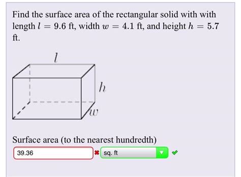 solved find the surface area of the rectangular solid with