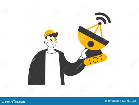 A Man Holds The Iot Logo In His Hands Linear Trendy Style Isolated On