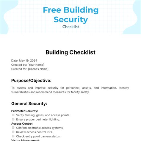 Free Building Checklist Templates Editable And Printable