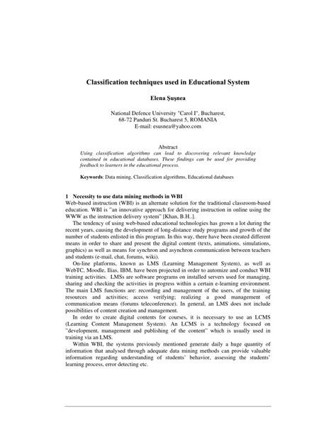 Pdf Classification Techniques Used In Educational System